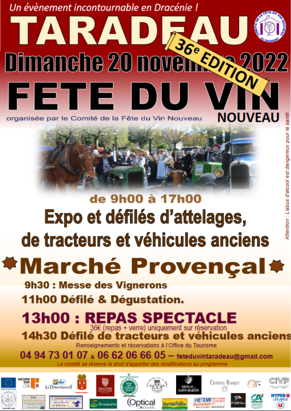 Fête du Vin Nouveau le 20 Novembre | Mairie de Taradeau